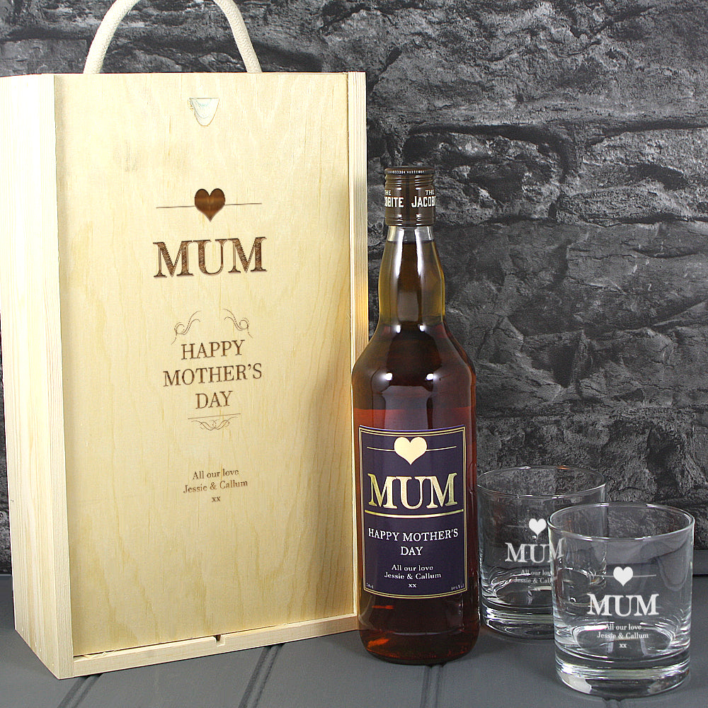 Mothers Day Single Bottle With A Printed Label, Lasered Wooden Box And ...